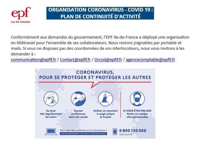 Plan de continuité d'activité de l'EPF Ile-de-France